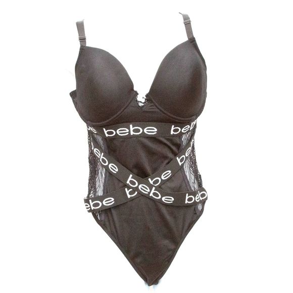 bebe | Tops | Rare Vgt Bebe Large Logo Bodysuit Lingerie Size X Mesh ...